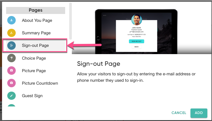How do I use the Sign-out Page to sign guests out from the iPad?