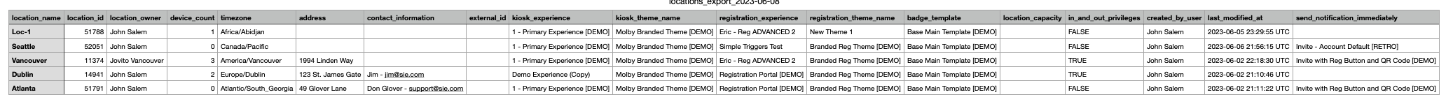How do I use the Locations CSV Export Feature?