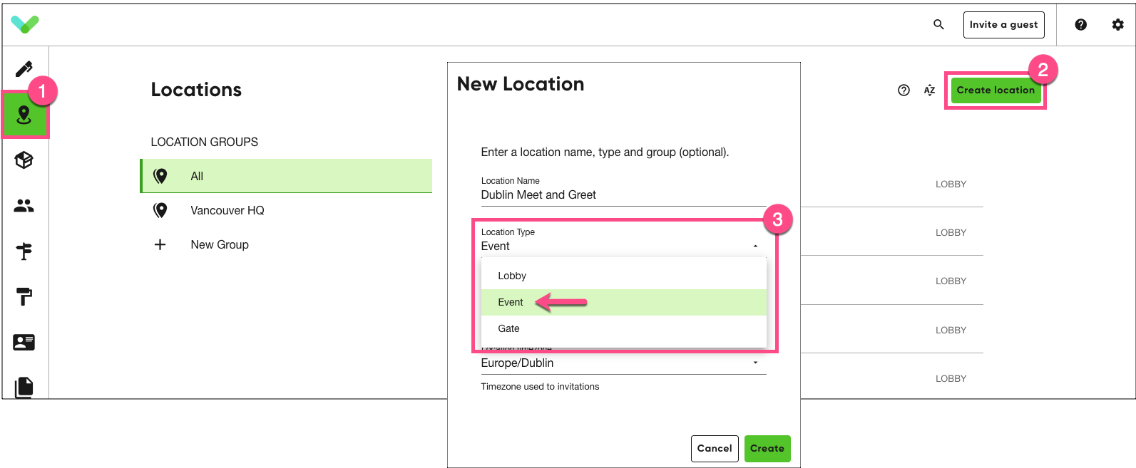 How do I set up events within Sign In Enterprise?