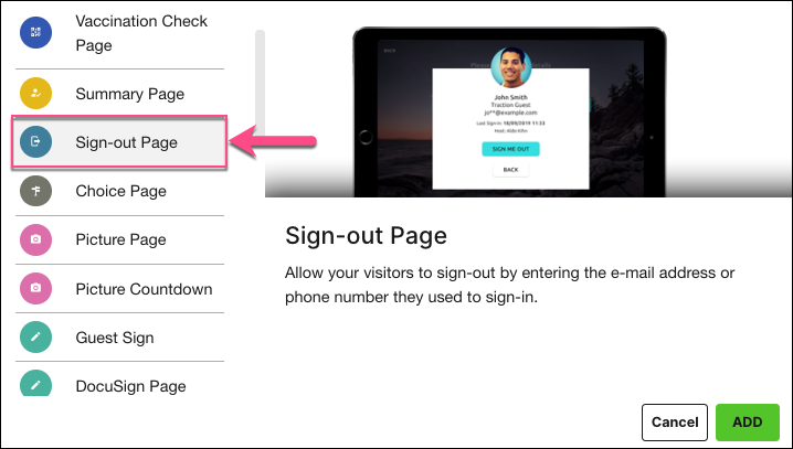 How do I use the Sign-out Page to sign guests out from the iPad?