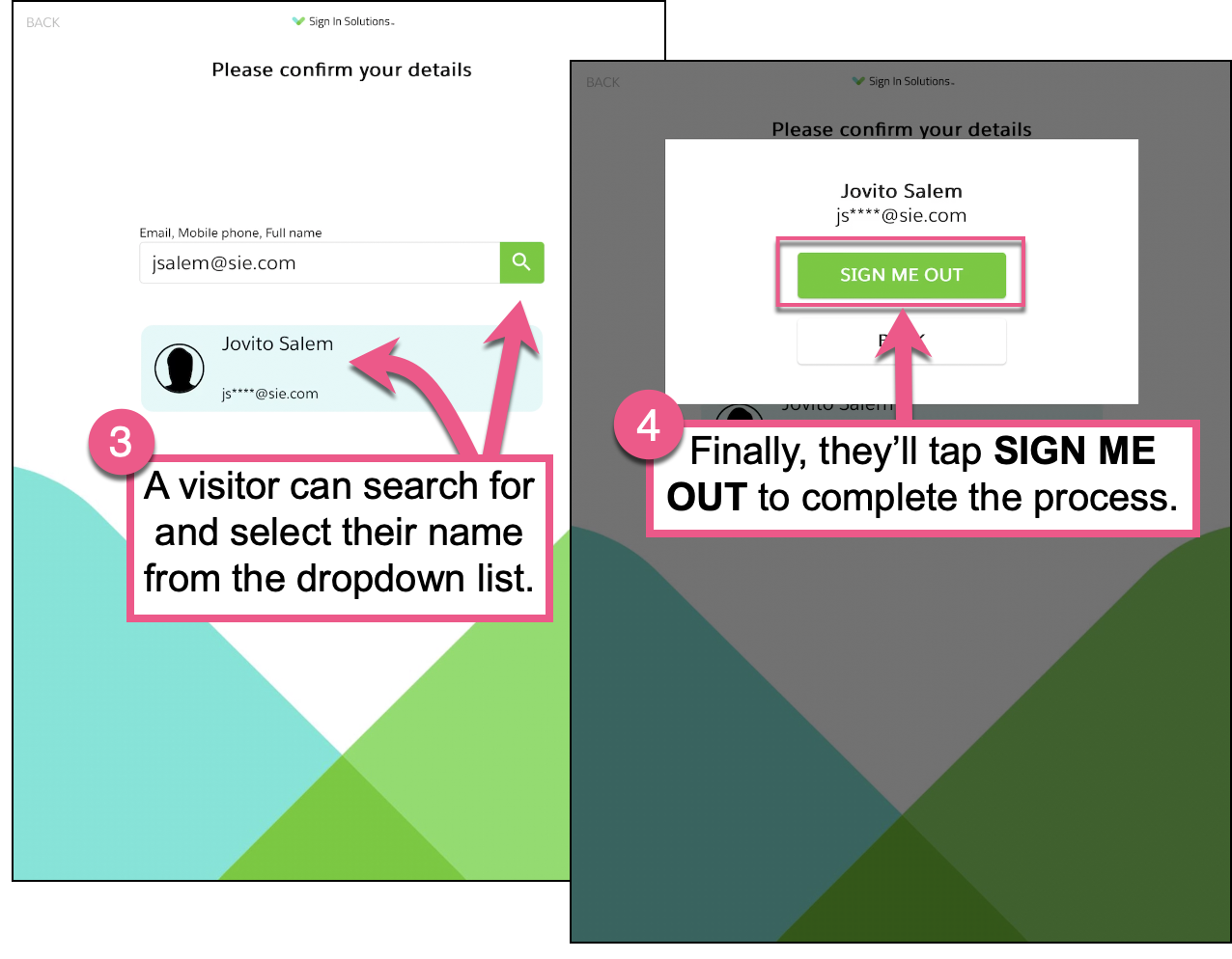 How do I use the Sign-out Page to sign guests out from the iPad?