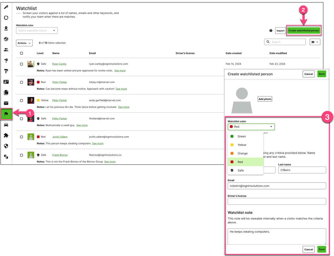 How Do I Add A Person To The Watchlist or Safe List?